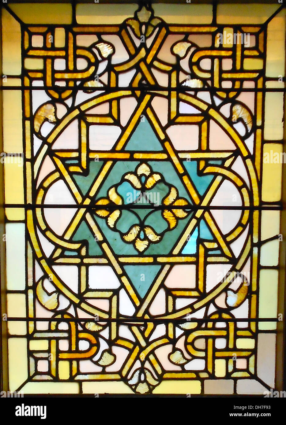 The stained glass window in the library of the Albright Memorial ...