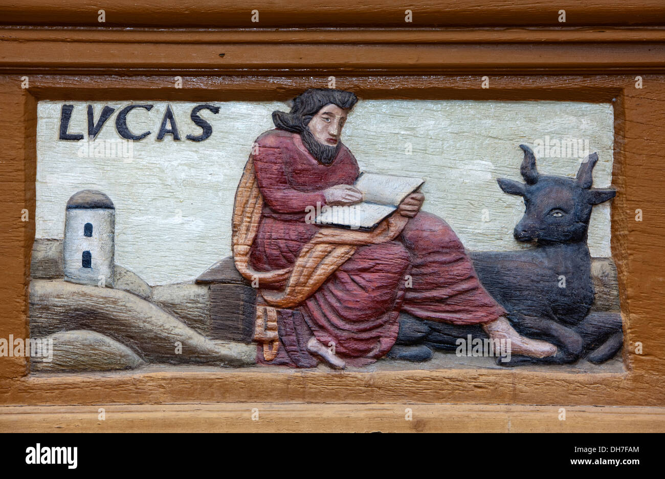 Luke the Evangelist, Old Latin School, wood carvings, Alfeld, Germany ...