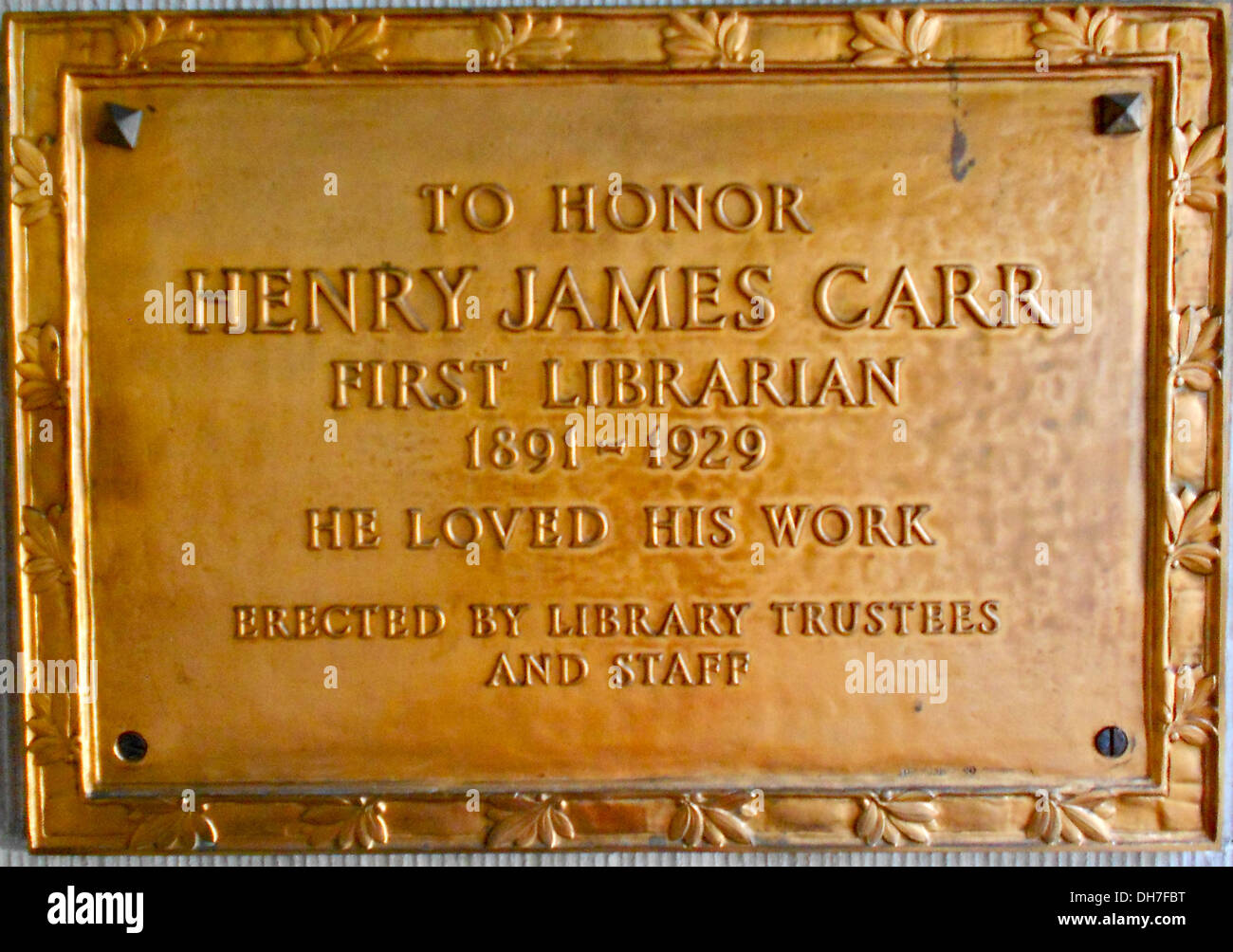 Plaque to their first librarian in the library hi-res stock photography ...