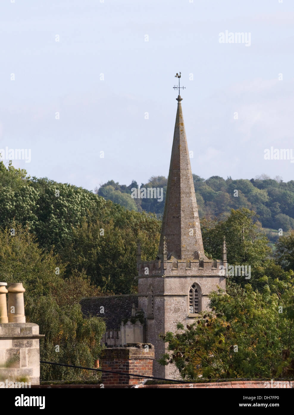 Lacock Village in Wiltshire England UK St Cyriac's Church spier Stock ...