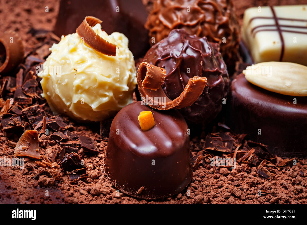 chocolate pralines close up Stock Photo - Alamy
