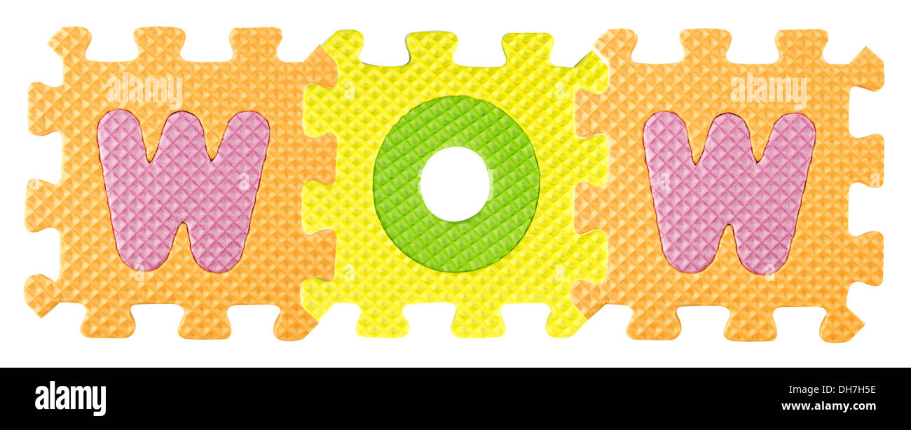 wow word created from Alphabet puzzle isloated on white background ...