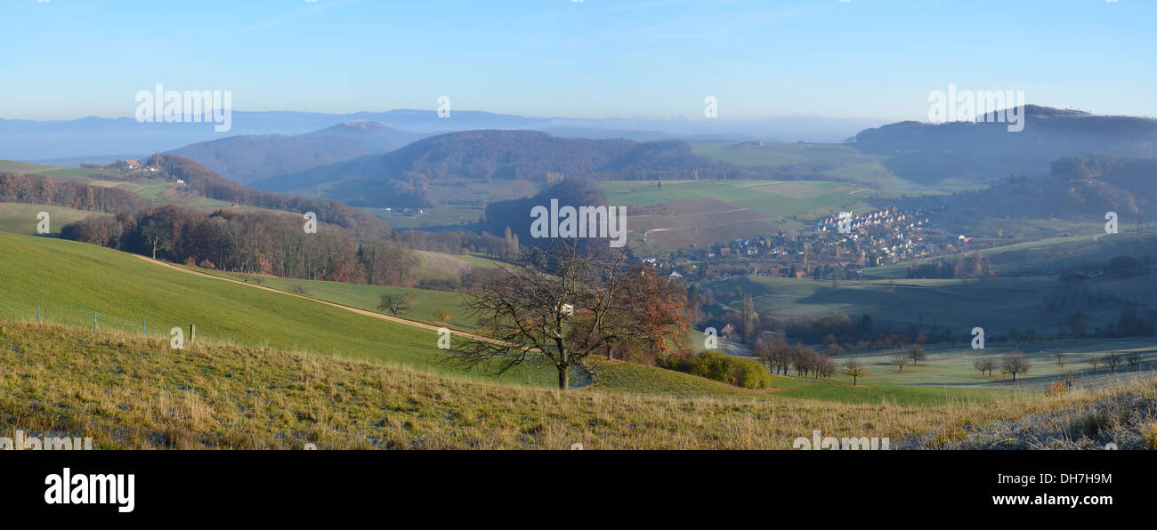 Panorama of Swiss hills with town Wintersingen Stock Photo - Alamy