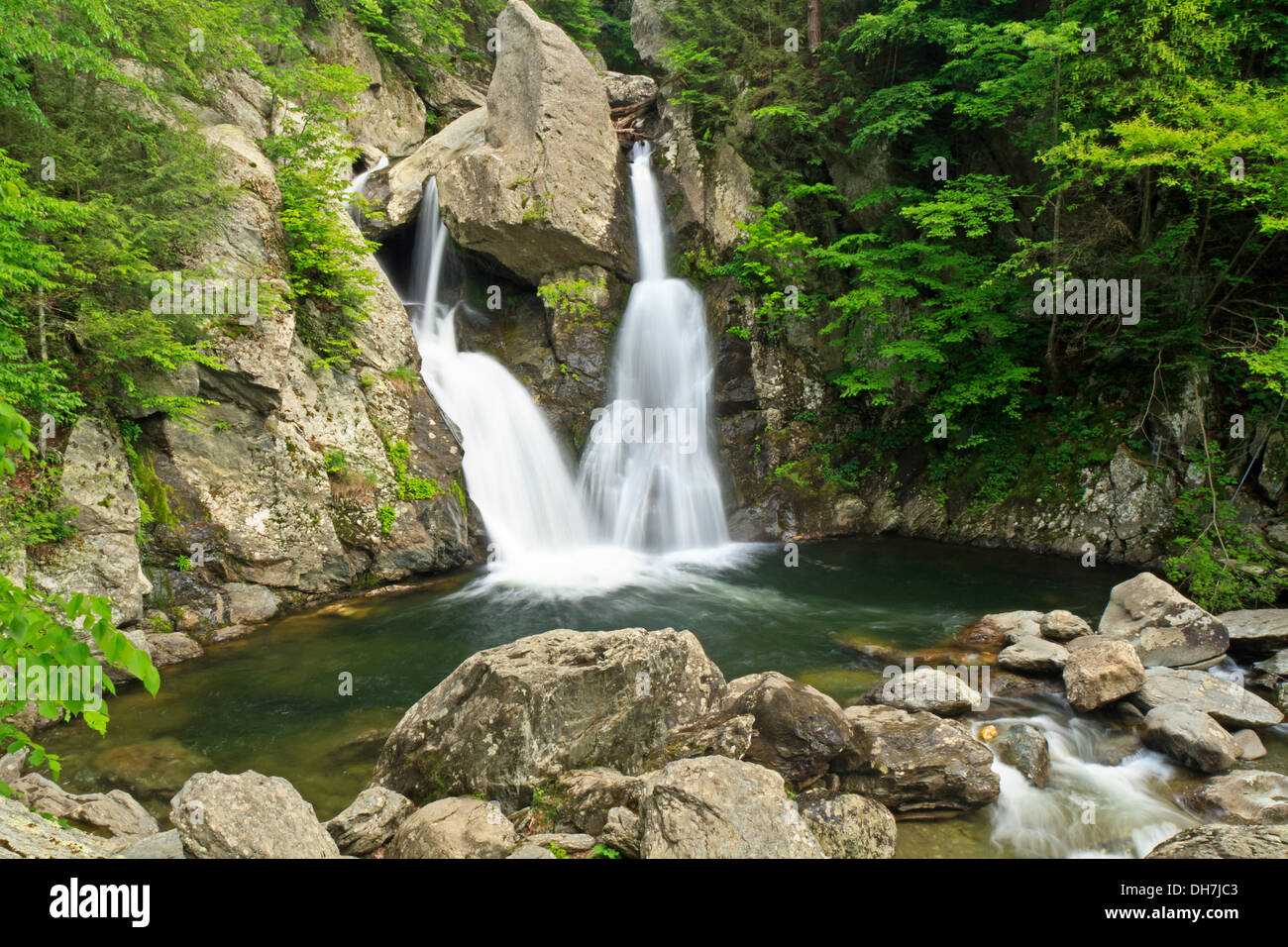 Bash Bish Falls into a green pool - a popular summer swimming hole in ...