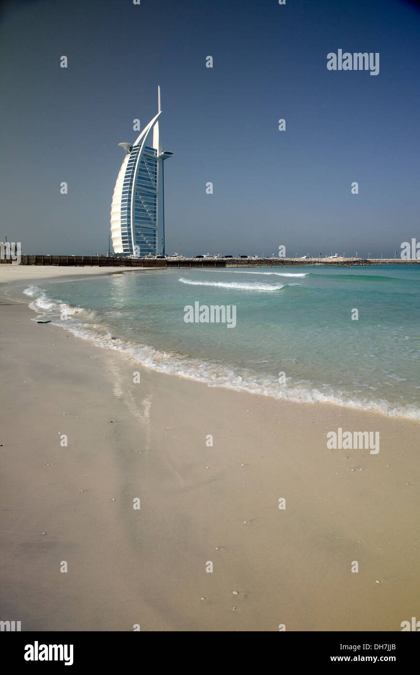 The Burj Al Arab or (Tower of the Arabs) Hotel on the sea front of ...