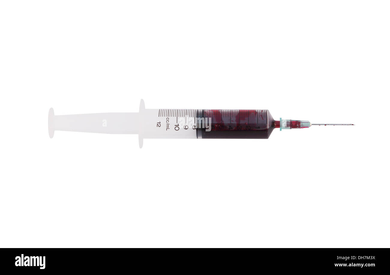 syringe with blood isolated on white backgroune (with clipping path ...