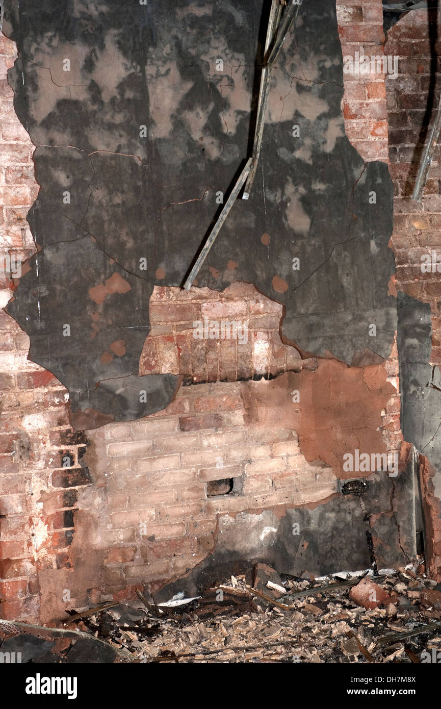 Plaster burnt off brick Severe Fire High Temperature Stock Photo - Alamy