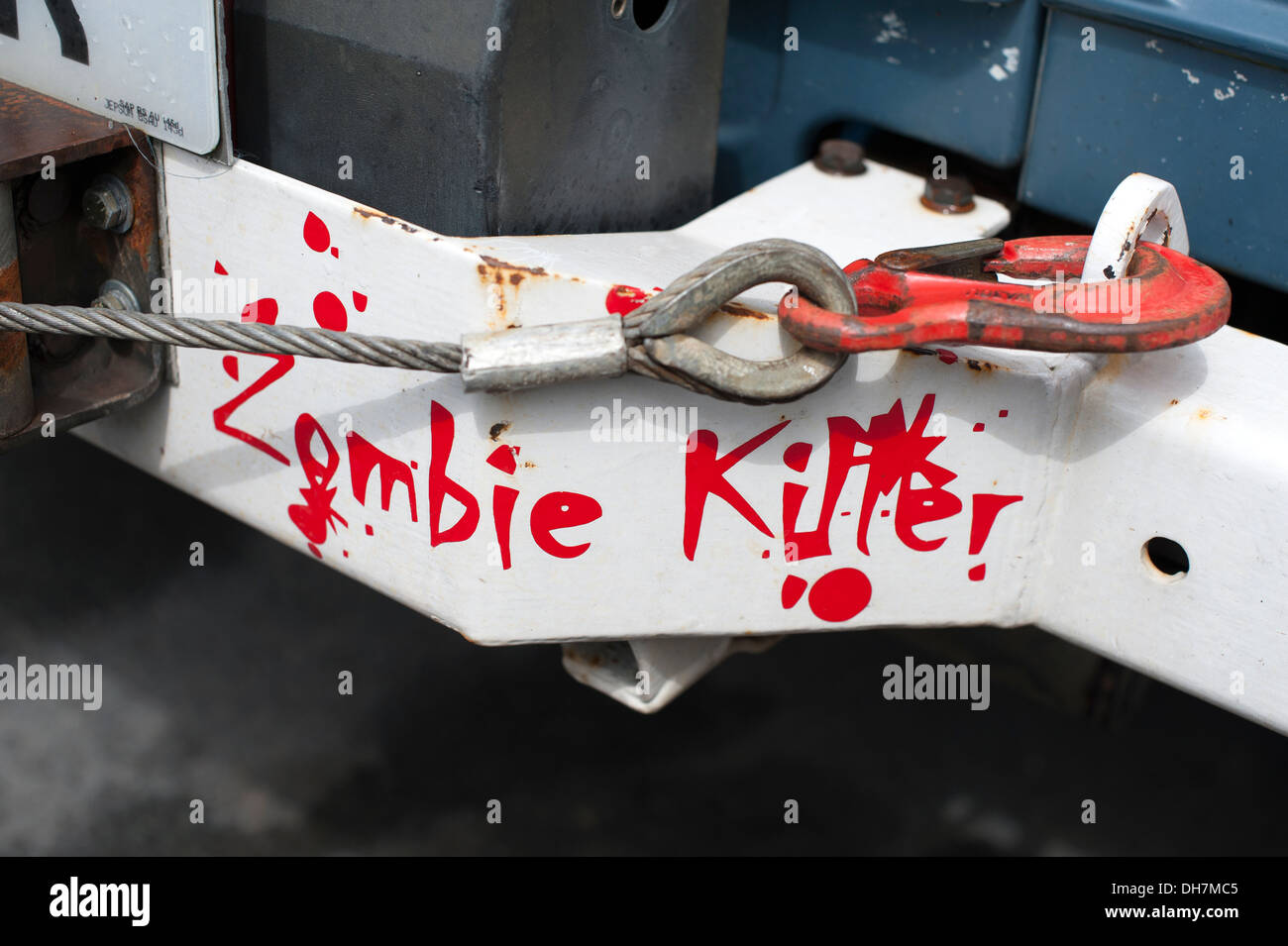 Zombie Killer Sign on Landrover Winch Hook Stock Photo - Alamy