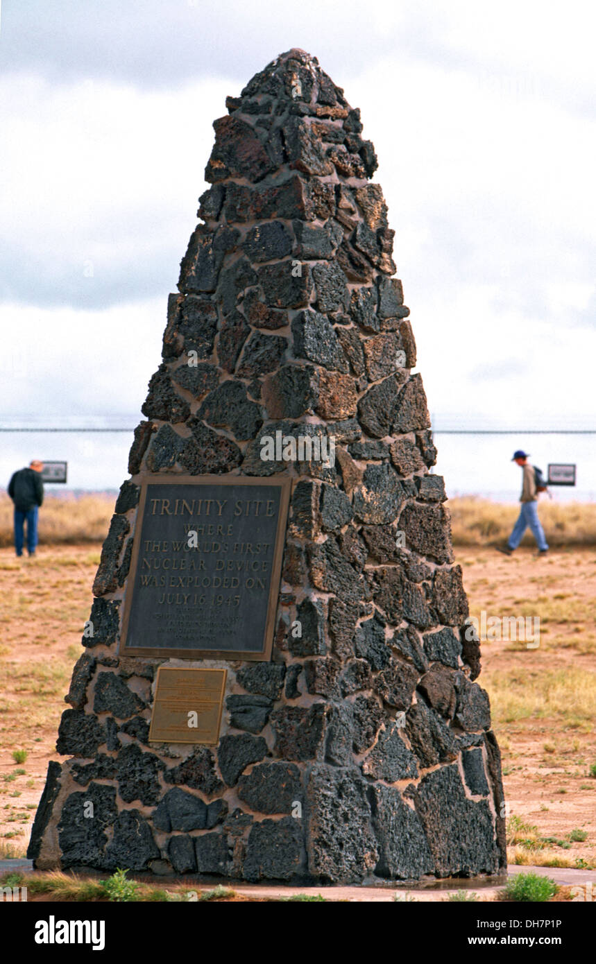 Stone marker at Trinity Site, New Mexico, where first nuclear explosion ...