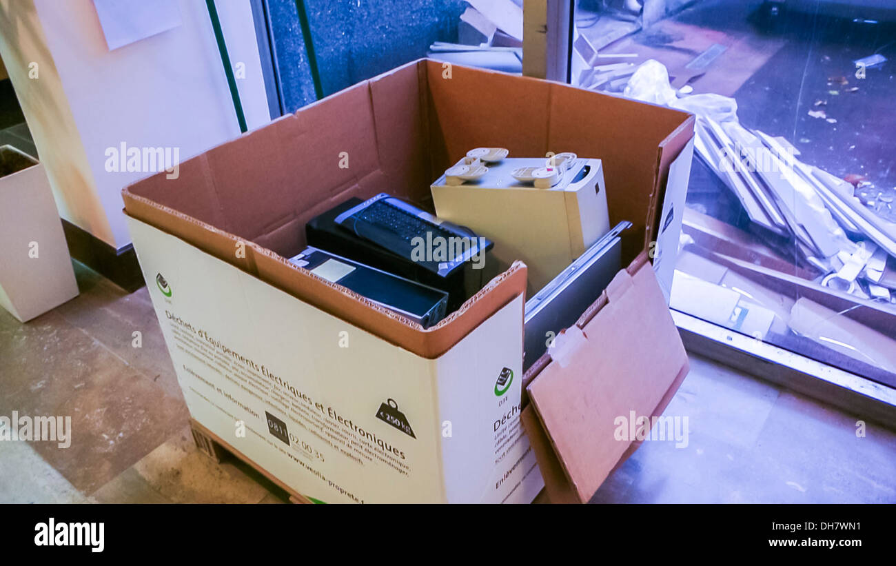 Office Equipment, Computers, Recycling Boxes in Building Hall Stock ...