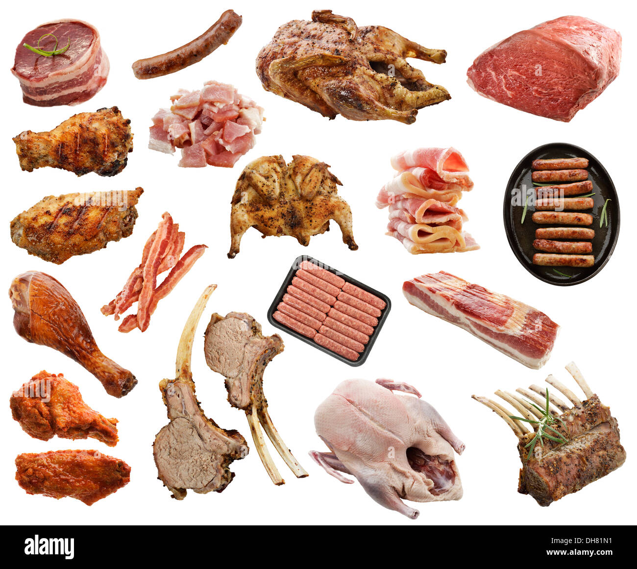 Assortment Of Meat Products Isolated On White Stock Photo - Alamy