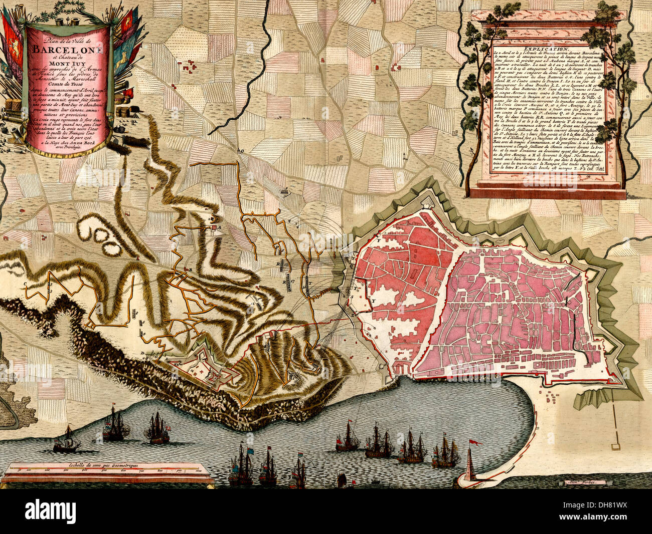 Map of Barcelona, Spain with fortifications, circa 1700 Stock Photo - Alamy