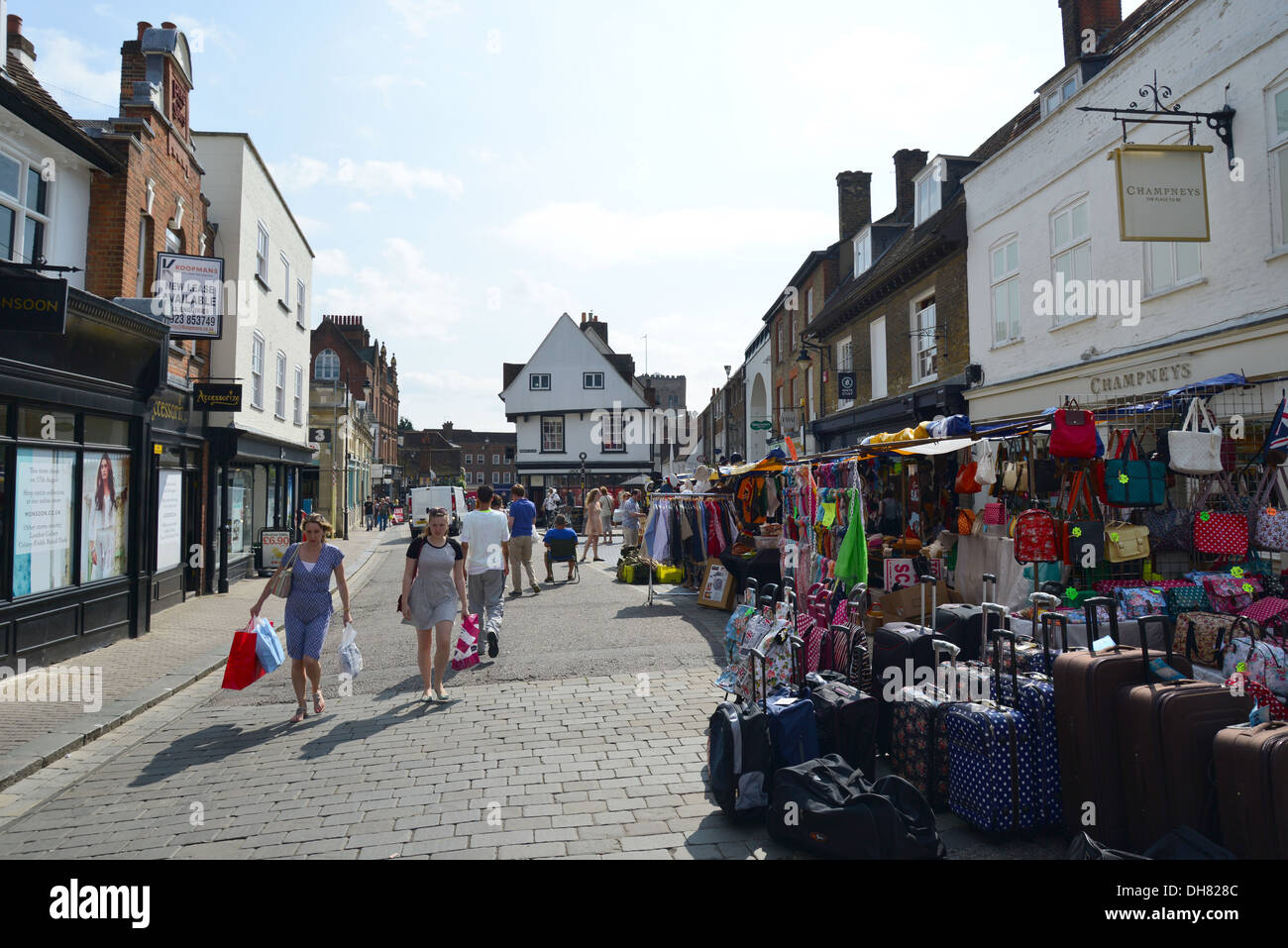 Street market, St Peter's Street, St.Albans, Hertfordshire, England ...