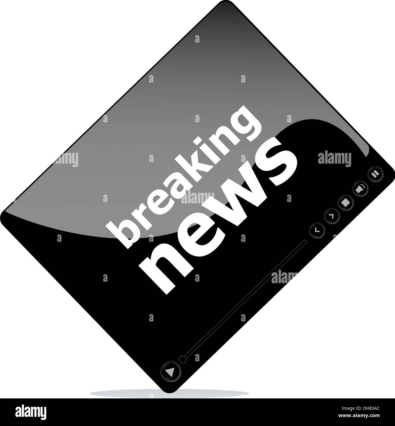 Social media concept: media player interface with breaking news word ...
