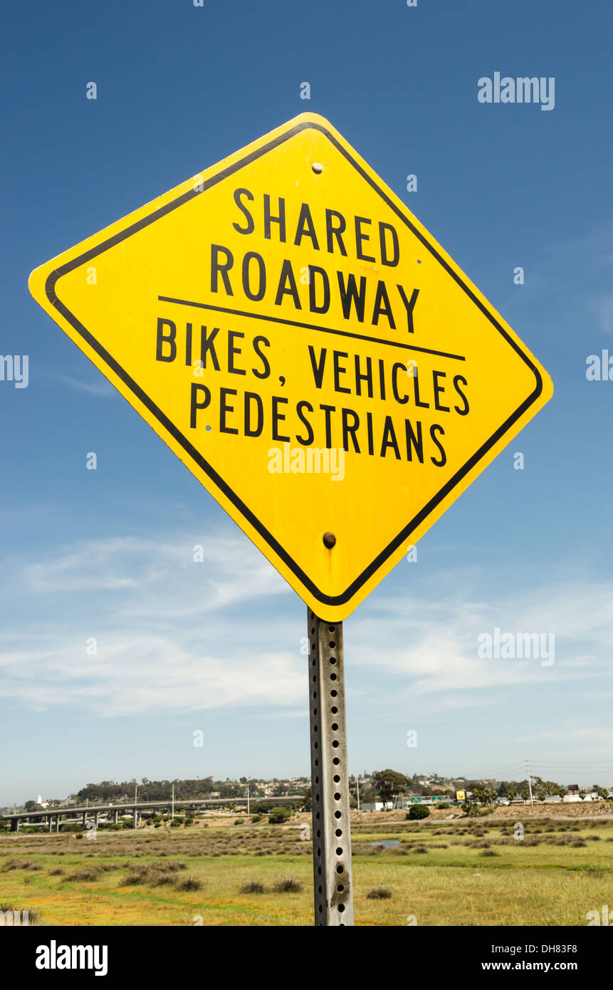 Shared Roadway street sign. San Diego, California, United States Stock ...