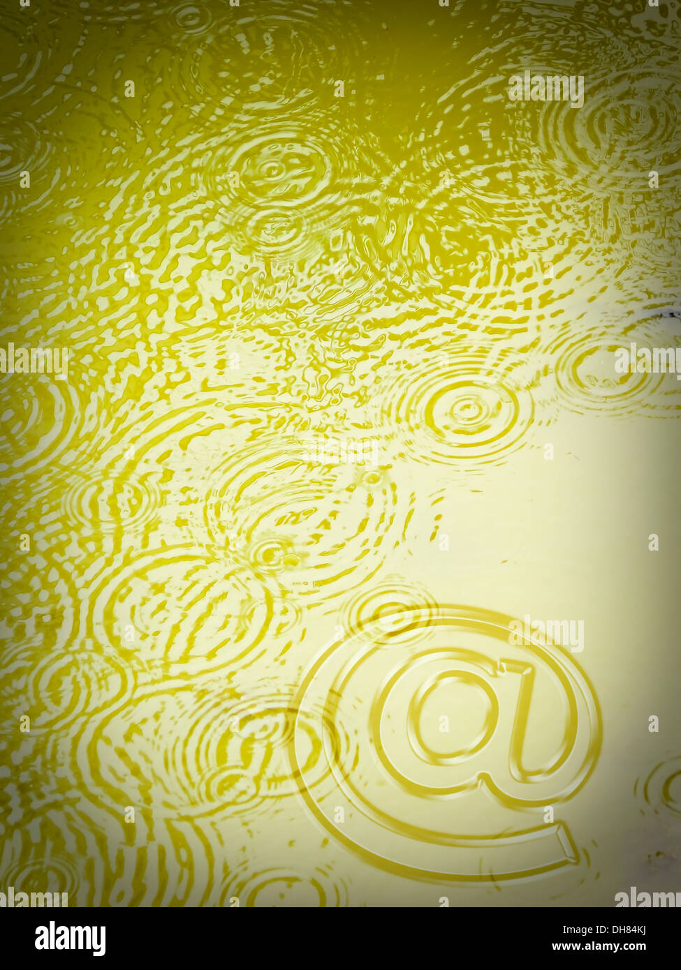 Rain drops falling in rain water, Email icon, at symbol Concept Stock ...