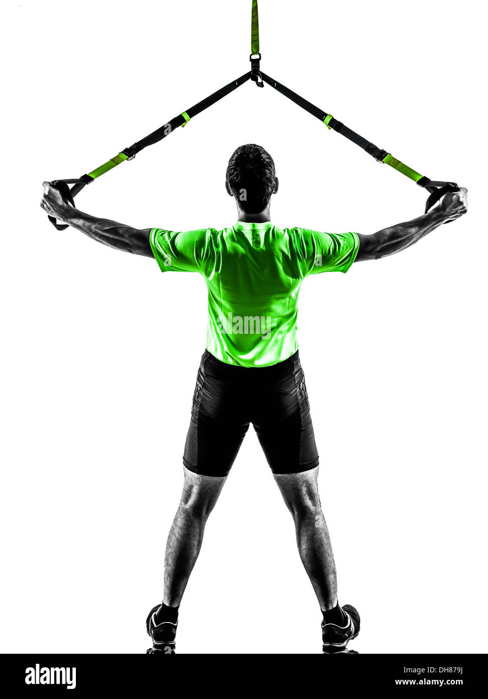 one man exercising suspension training trx on white background Stock ...