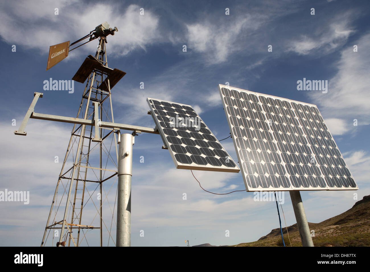 A solar powered water pump has replaced the convention wind pump at ...