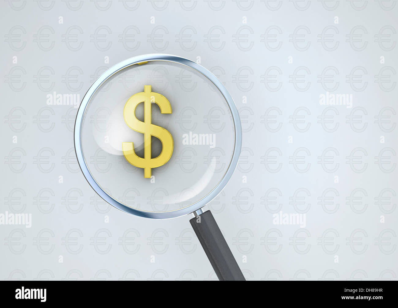 Magnifying glass with a golden dollar sign, conceptual image for ...