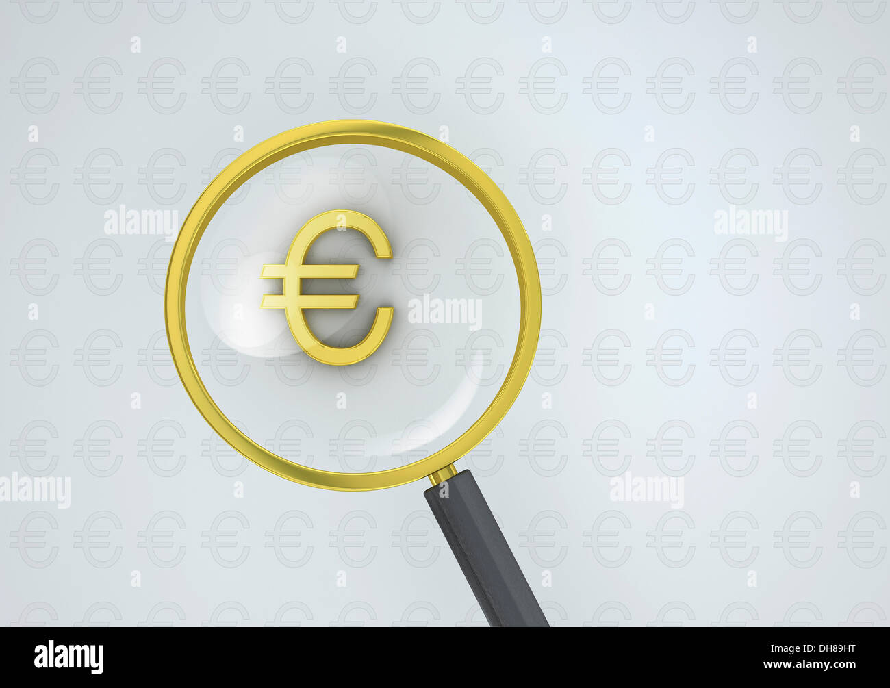 Magnifying glass with a golden euro symbol, conceptual image for ...