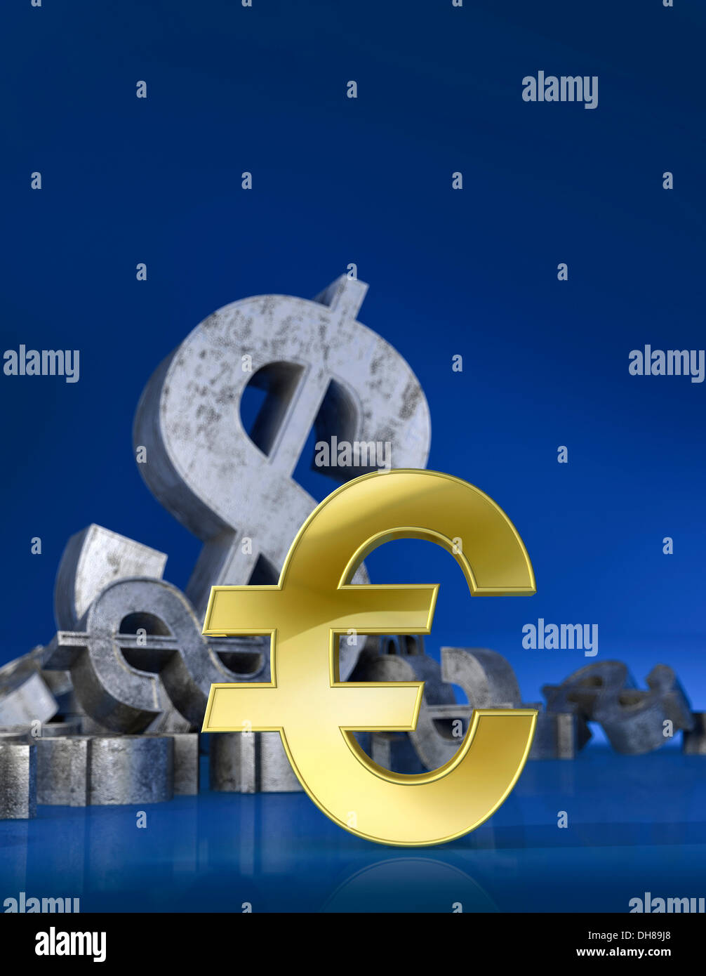 Euro sign in front of a dollar sign, conceptual image, symbolic images ...