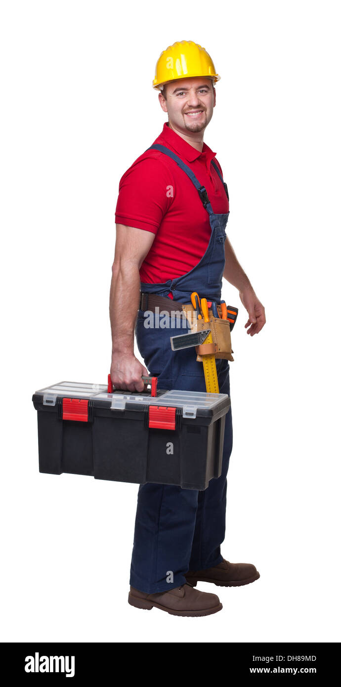 portrait of caucasian handyman isolated on white background Stock Photo ...