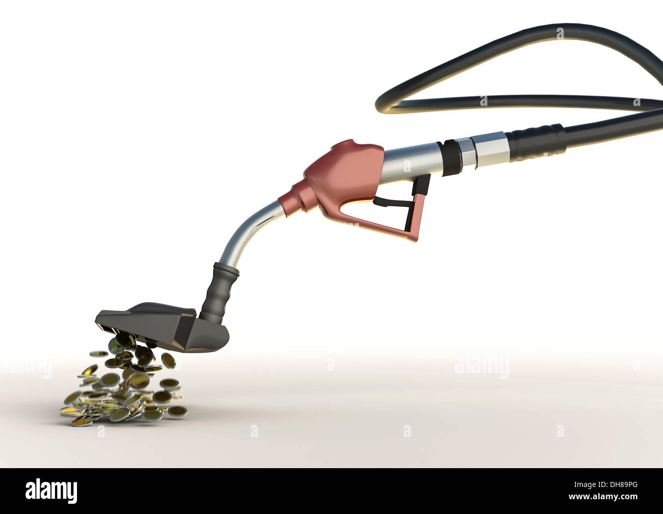 Pump nozzle sucking up coins, 3D illustration Stock Photo - Alamy