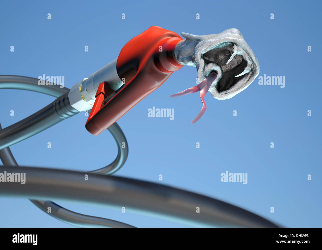 Snappish petrol nozzle with the mouth of a snake, fangs, symbolic image ...