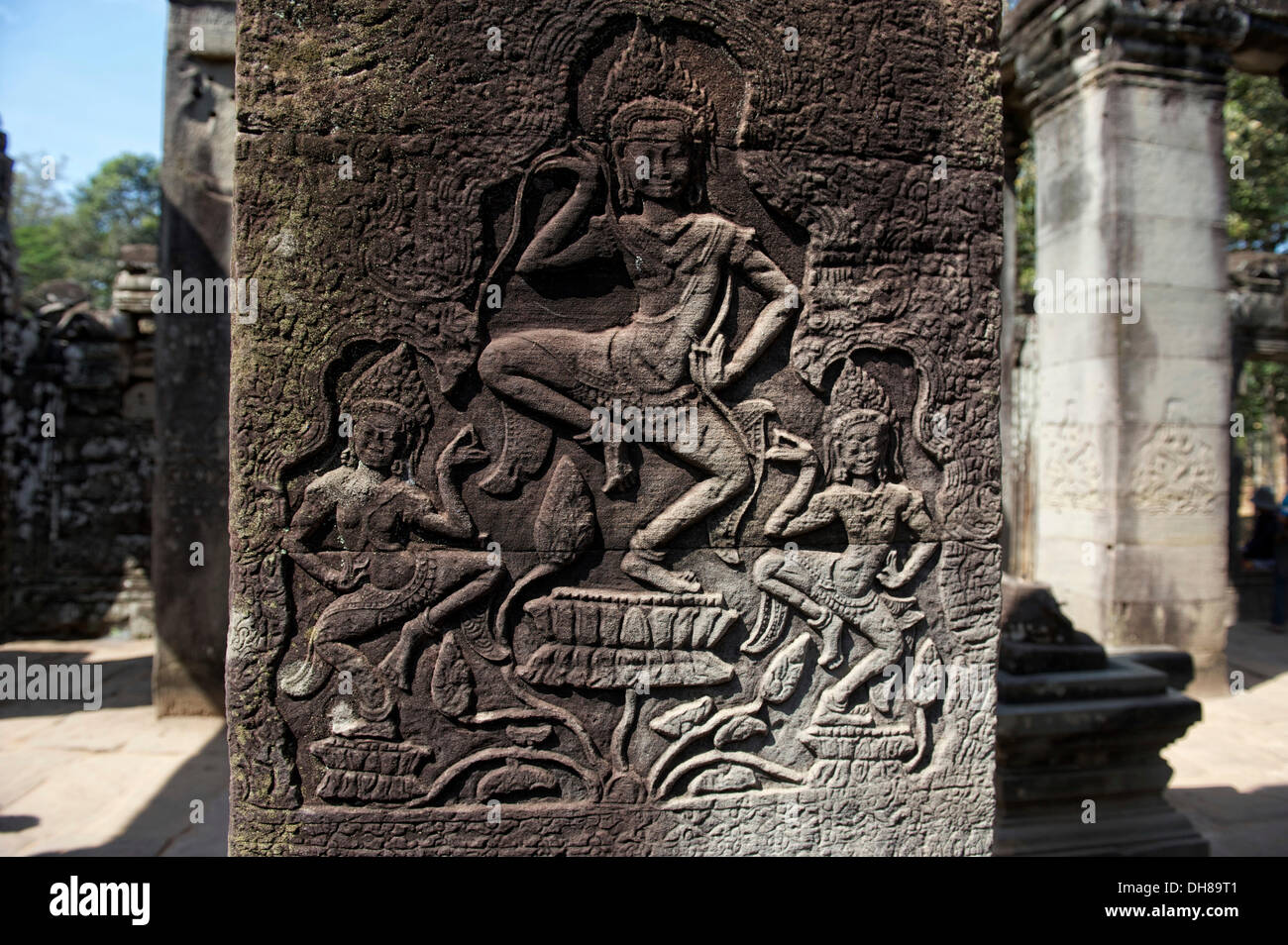 Stone relief with dancing girls in the temple complex of Bayon, bayon ...