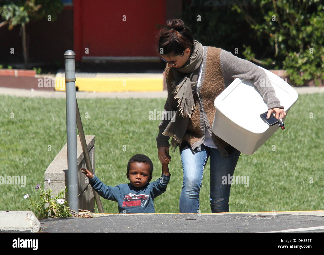 Sandra Bullock is seen taking her son Louis Bardo to school in Sherman ...