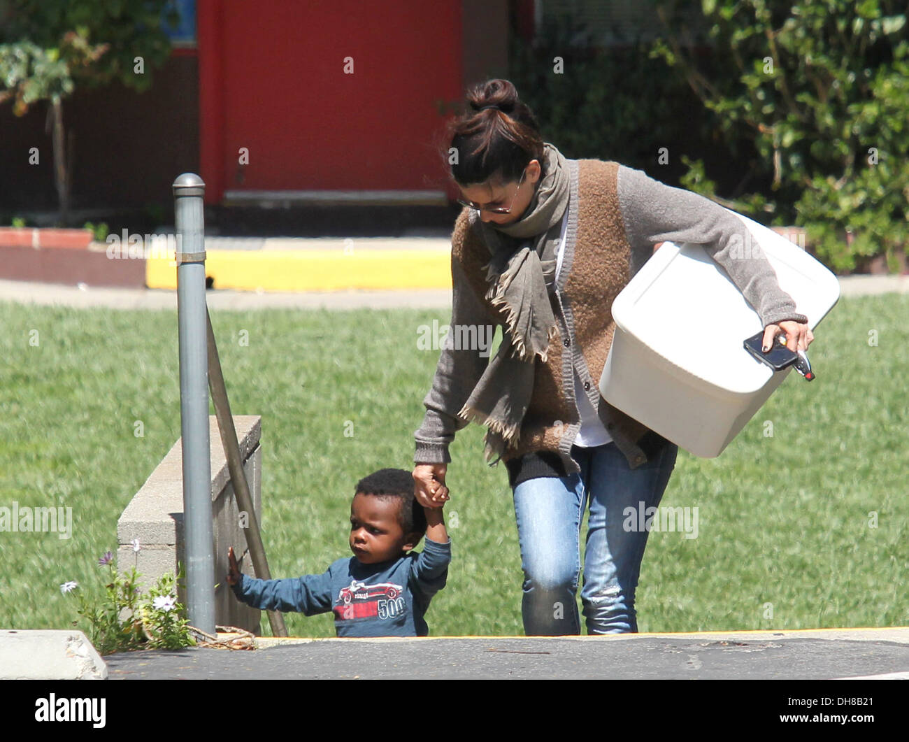Sandra Bullock is seen taking her son Louis Bardo to school in Sherman ...