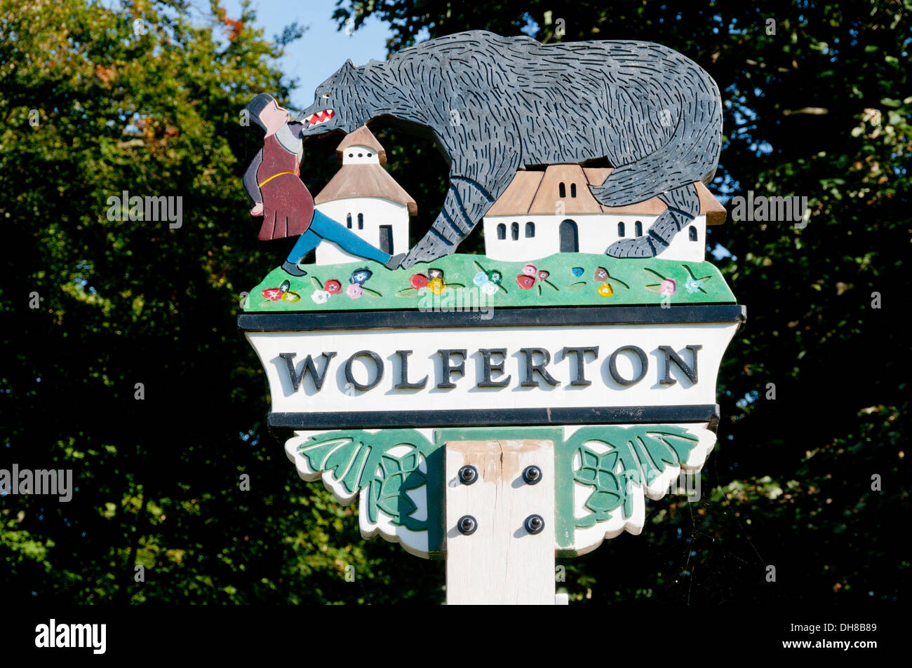 The village sign of Wolferton in Norfolk Stock Photo - Alamy