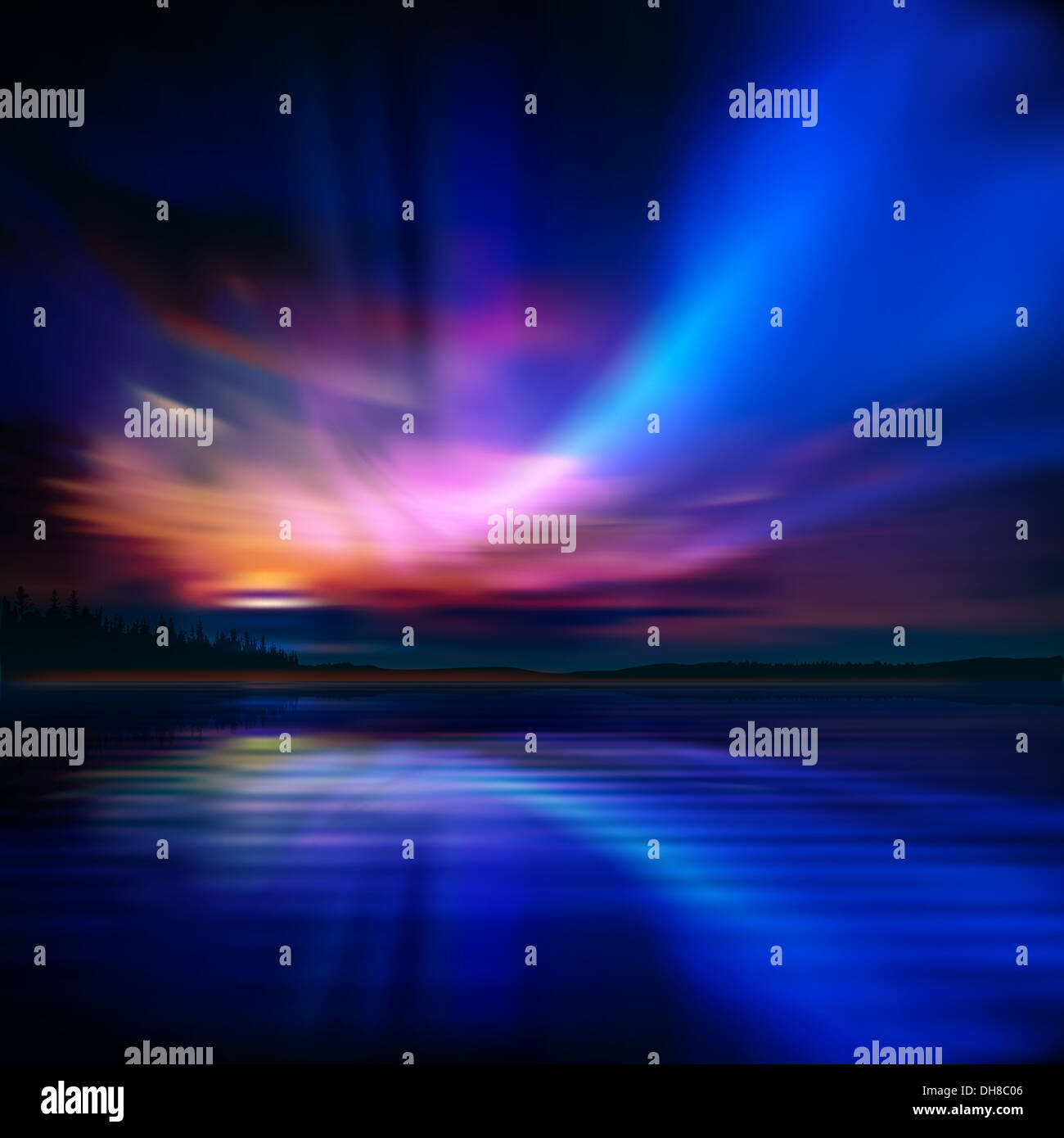 abstract nature background with aurora borealis and forest Stock Photo ...