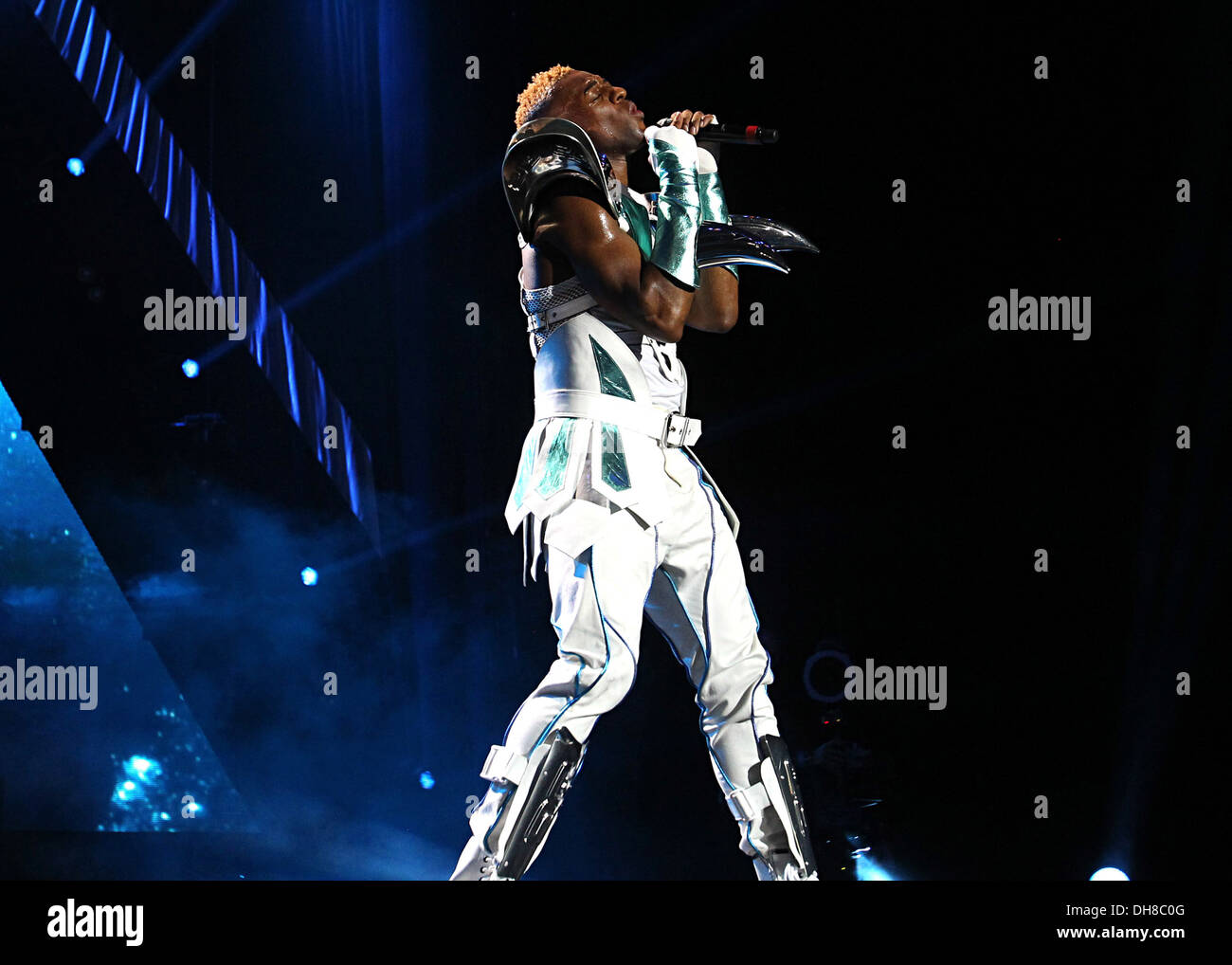 Oritse Williams of JLS performs on stage during Sport Relief concert at ...
