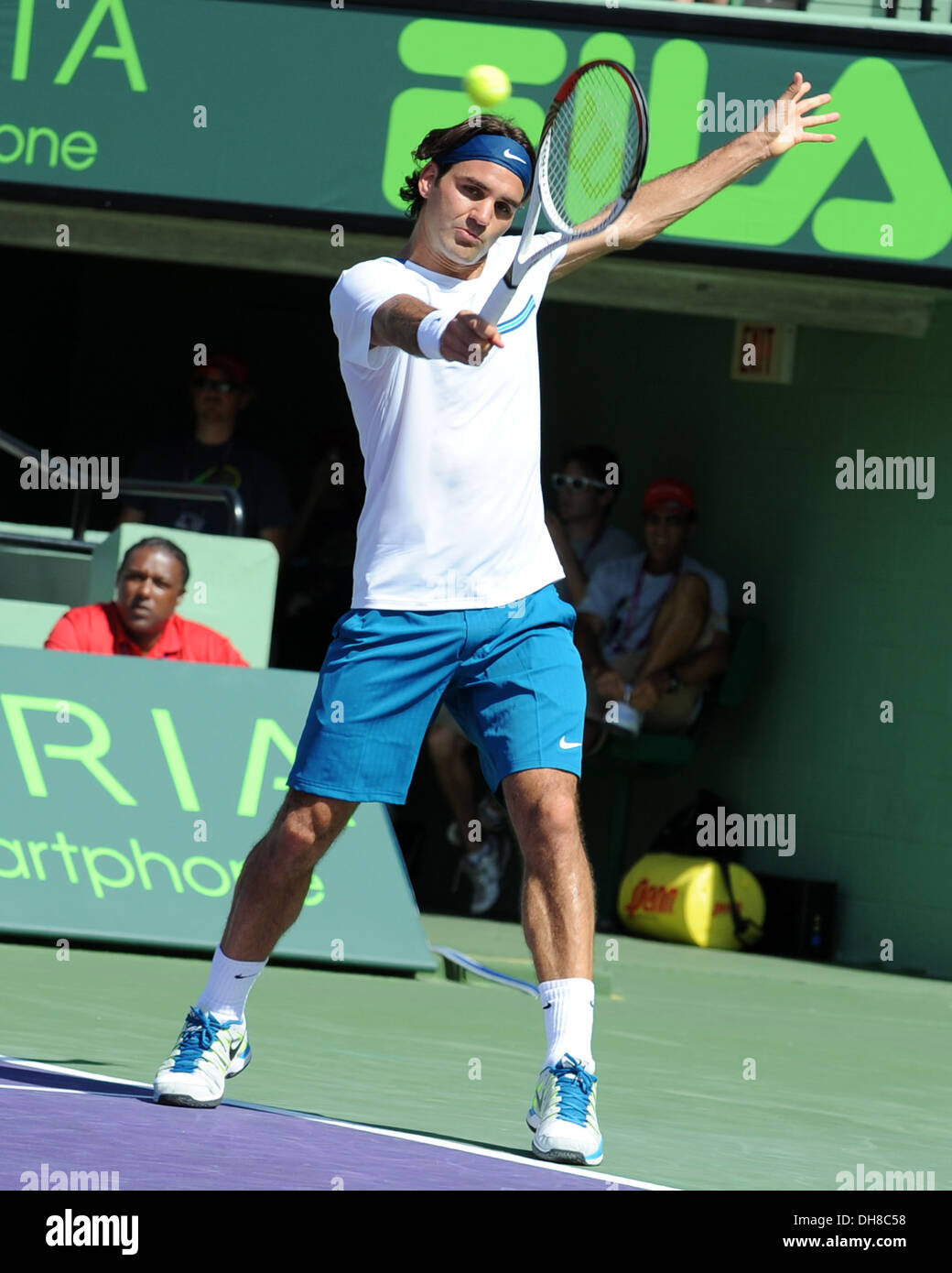 Roger Federer in action against Ryan Harrison during Day 6 of Sony ...