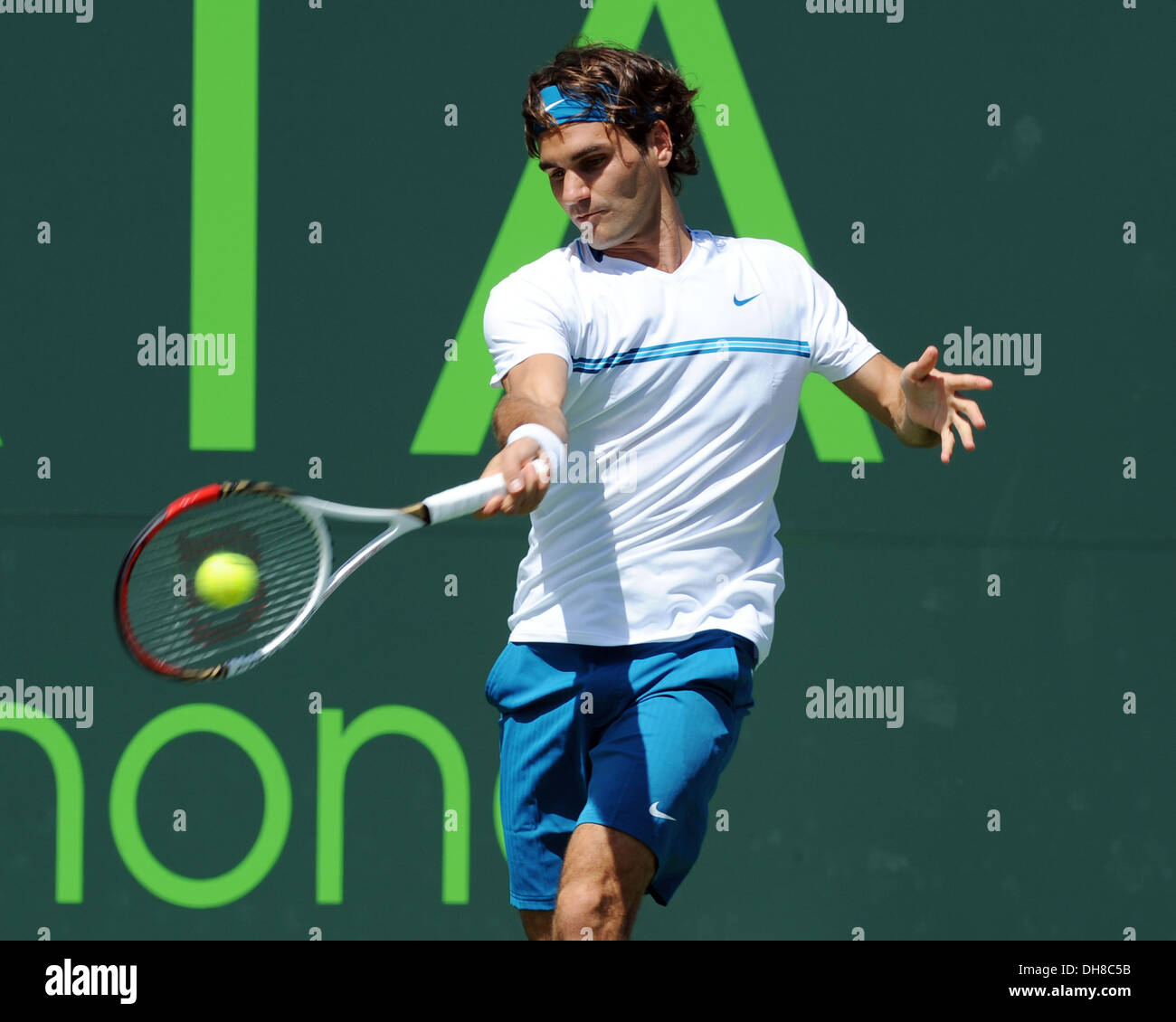 Roger Federer in action against Ryan Harrison during Day 6 of Sony ...