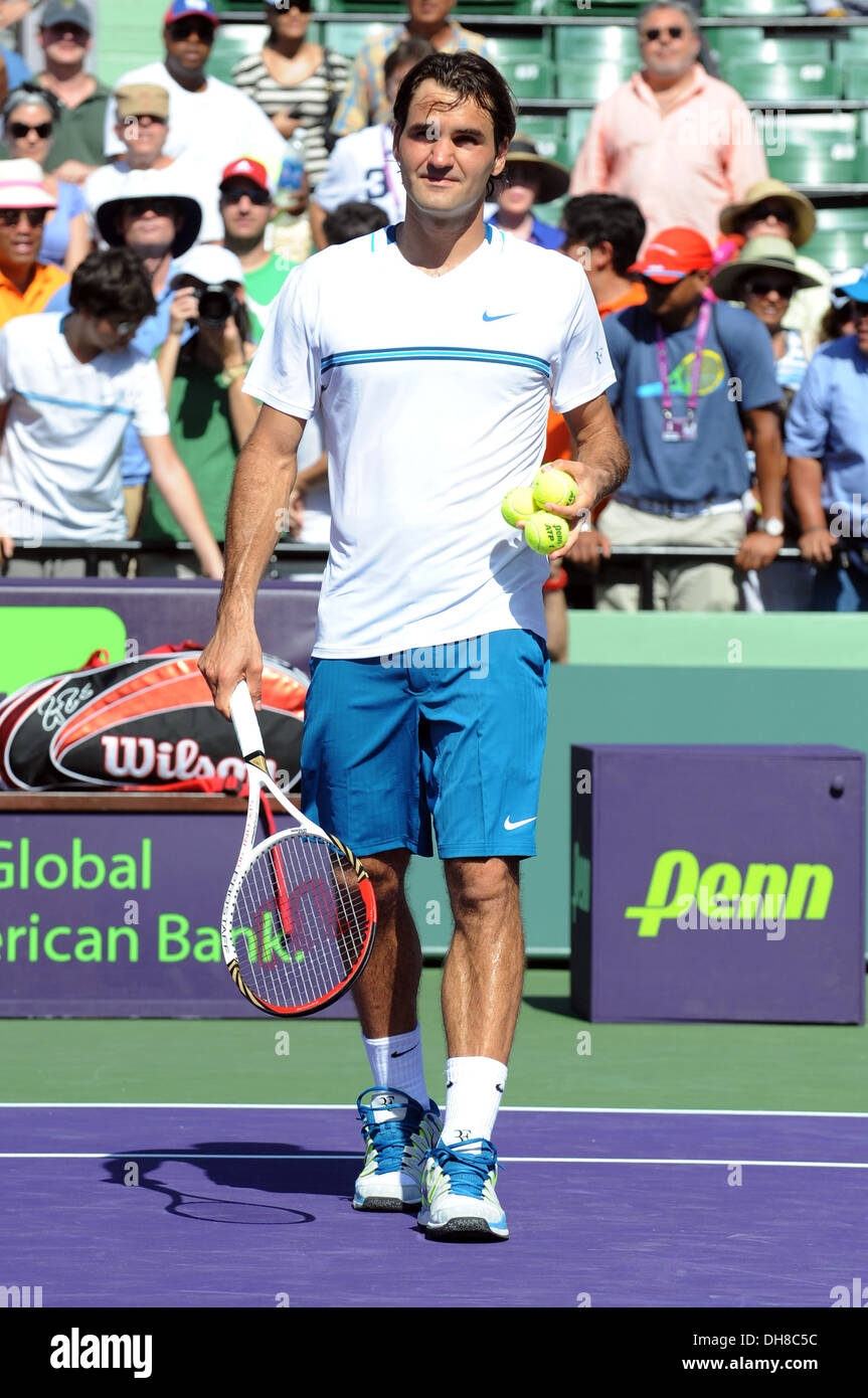 Roger Federer in action against Ryan Harrison during Day 6 of Sony ...