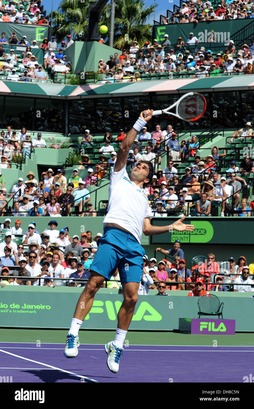 Roger Federer in action against Ryan Harrison during Day 6 of Sony ...