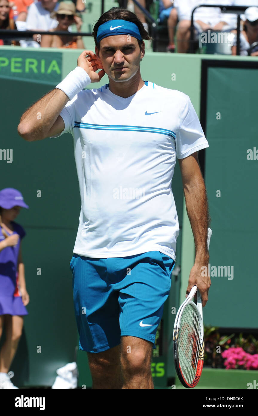 Roger Federer in action against Ryan Harrison during Day 6 of Sony ...