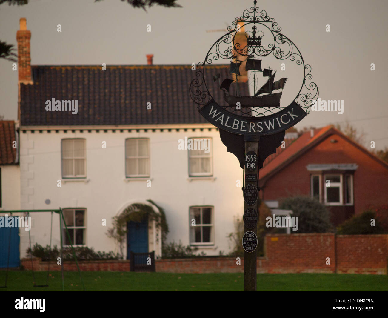 The village sign in Walberswick Stock Photo - Alamy