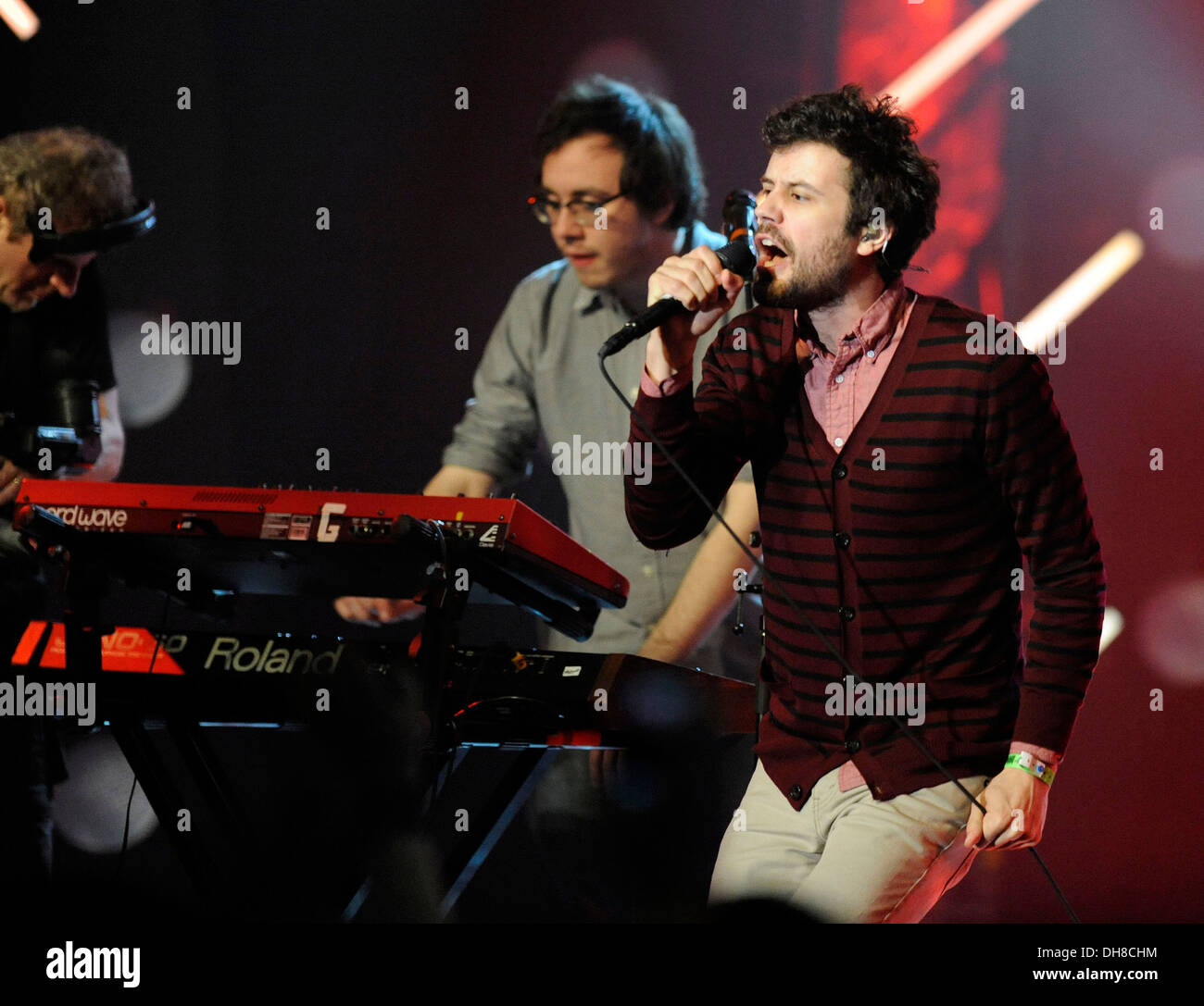 Michael Angelakos of Passion Pit performs on stage with Sheepdog at ...