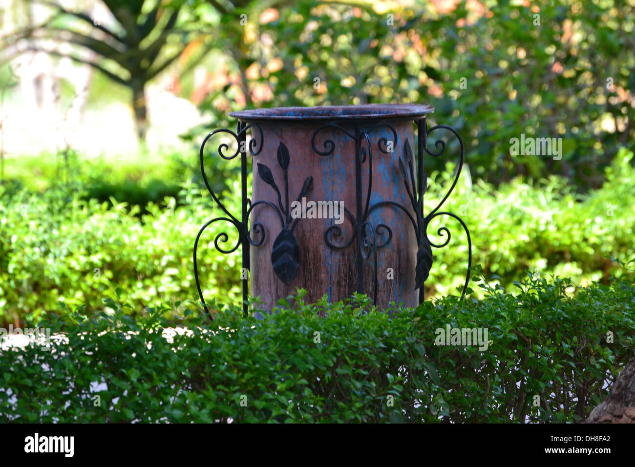 Wrought iron rubbish bin in Marrakech park Stock Photo - Alamy