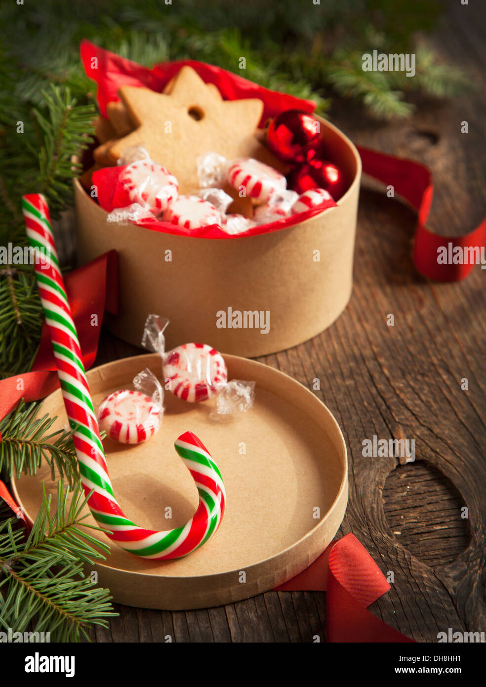 Christmas gift boxes with cookies and candy Stock Photo - Alamy