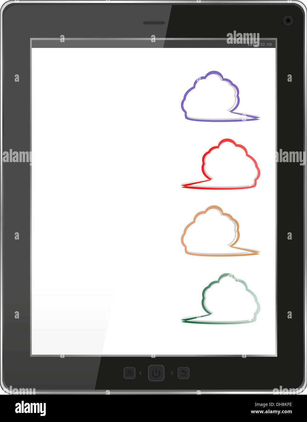cloud computing concept with tablet PC downloading data. Sticker set on ...