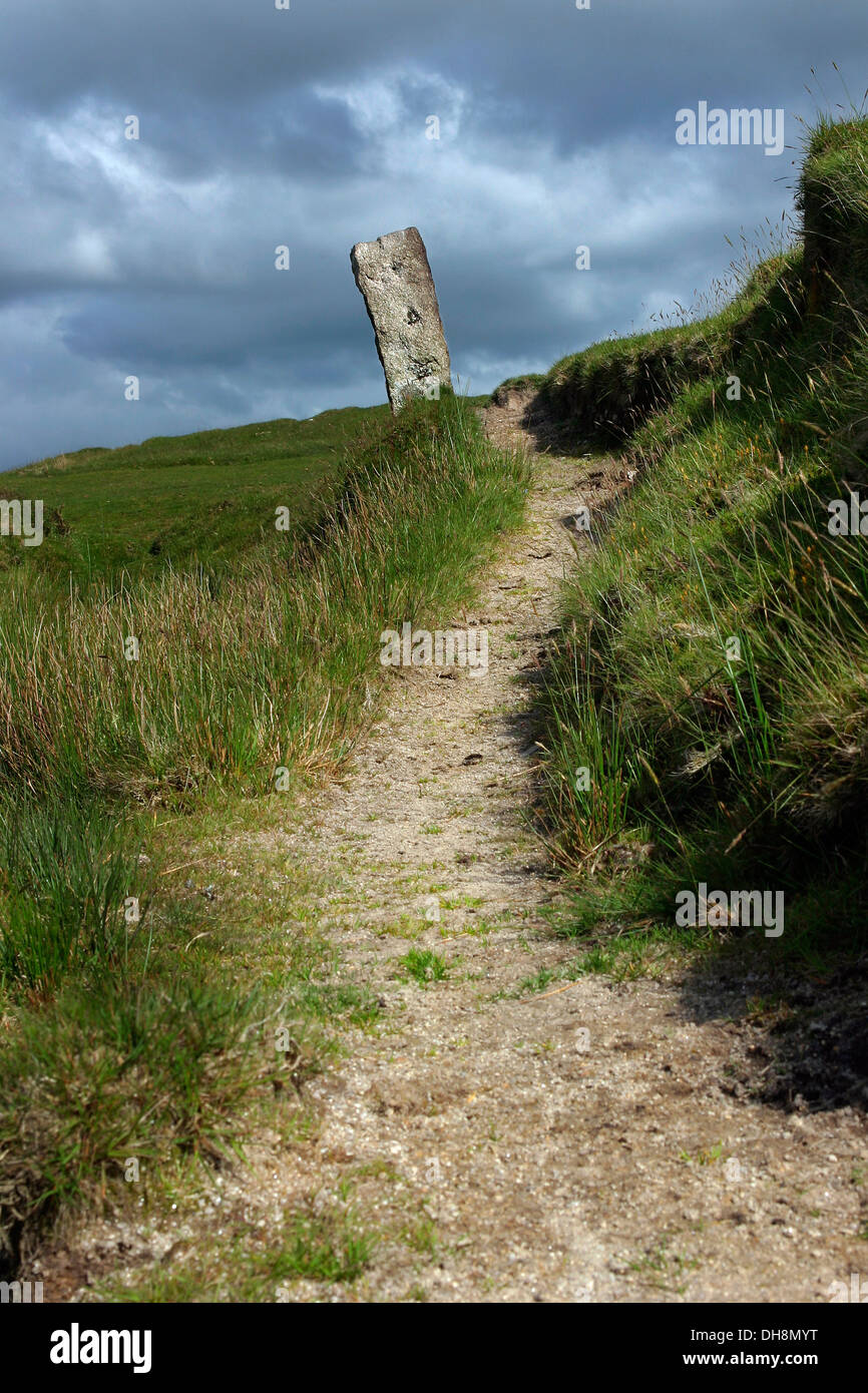 Pathway through field to standing stone hi-res stock photography and ...