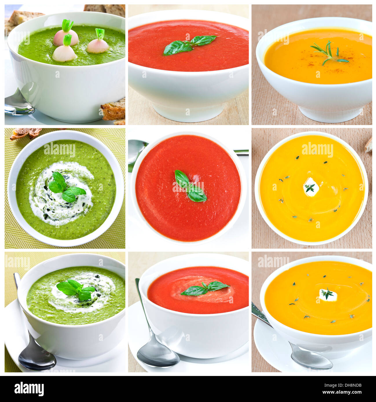 Collage of nine images with selection of vegetable soups Stock Photo ...