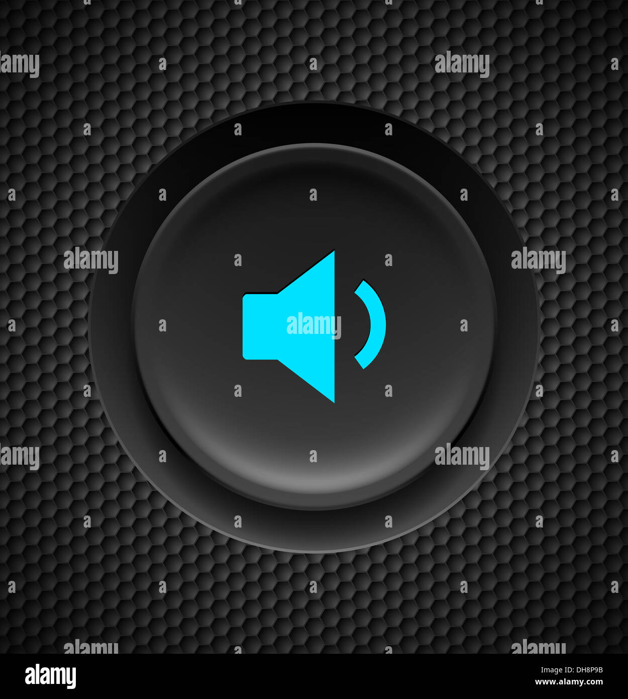 Black button with blue sound sign on carbon background Stock Photo - Alamy