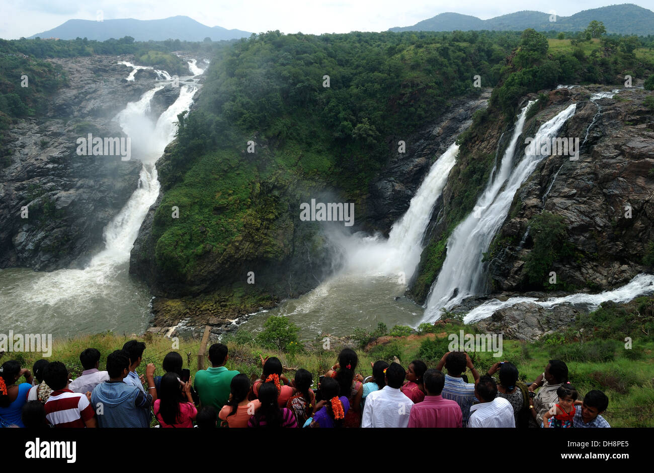 tourist enjoying the beauty of shivasamudram falls, karnataka,india ...