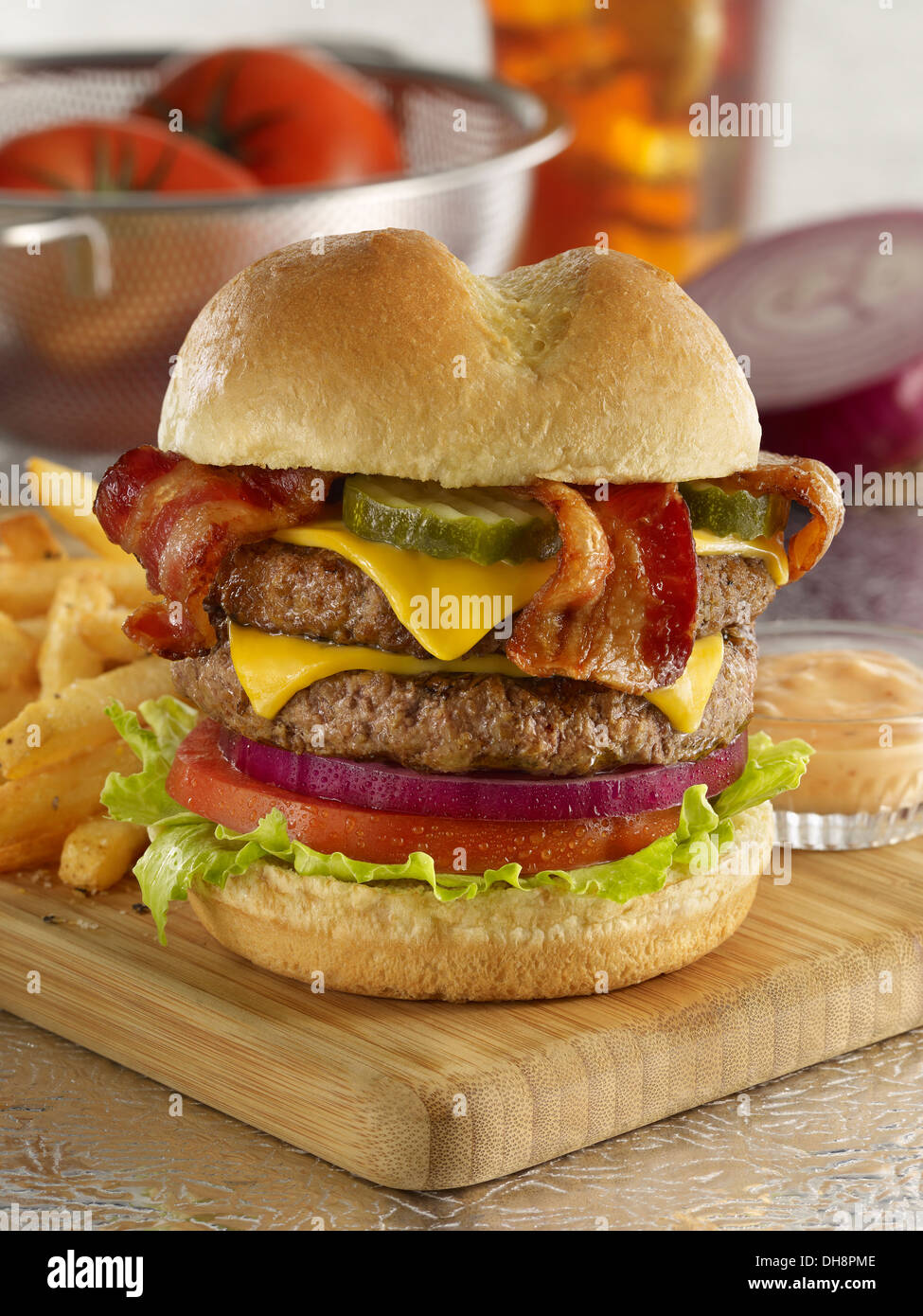 Double Bacon Cheese Burger Stock Photo - Alamy
