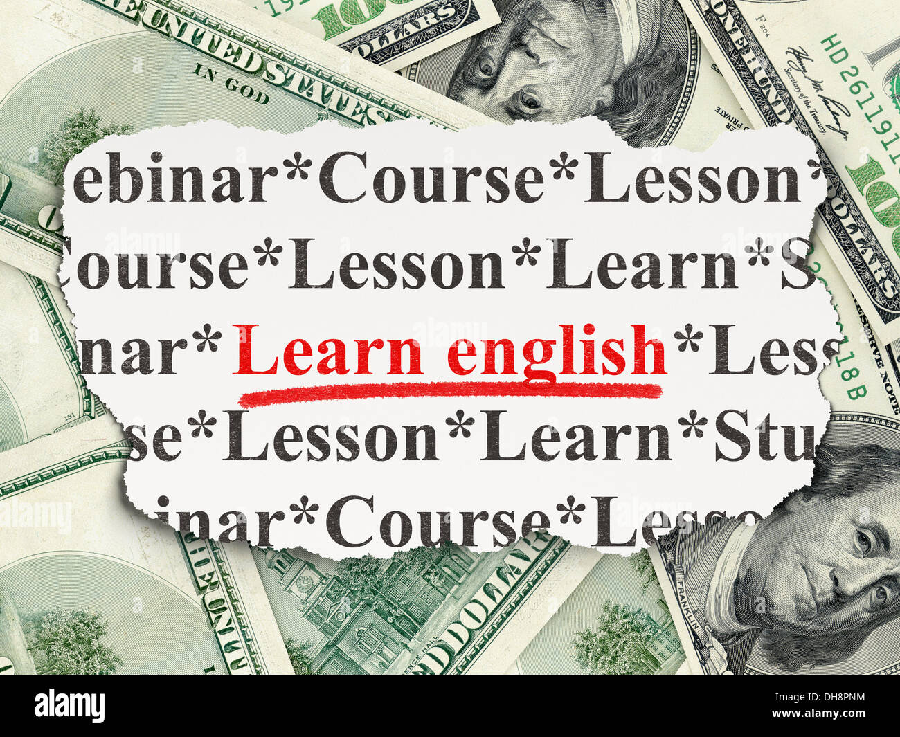 Education concept: Learn English on Money background Stock Photo - Alamy